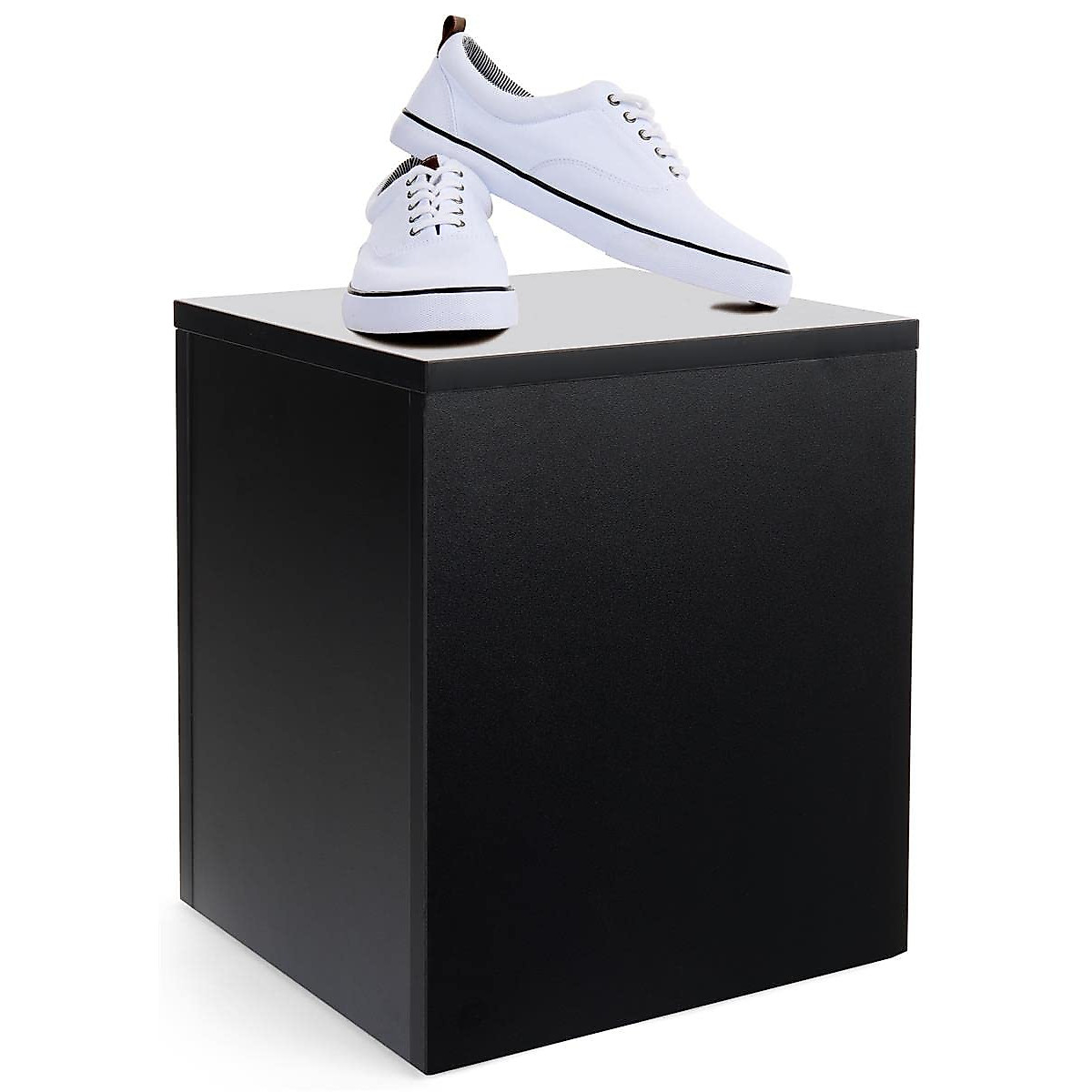 Displays2go Black Retail Display Pedestal with Collapsible Design – Black (WDCUBEBLK1)