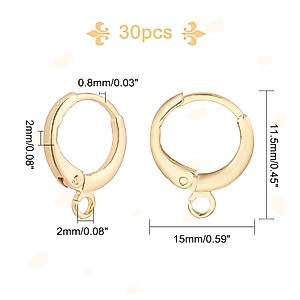 PH PandaHall 30pcs Earring Hooks Huggie Hoop Earring Findings 18K Gold Plated Lever Back Earring Hook 12 Gauge Gold Huggie Earring with Loop for Mom Women Men Earring Jewelry Making, 11.5x15x2mm