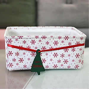 Christmas Basket Box Foldable Christmas Storage Basket Christmas Red Pattern with Snowflakes Flower Fabric Collapsible Storage Bins Organizer Bag