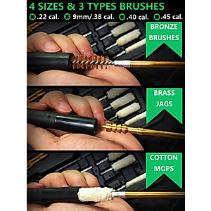 Funryer Universal Gun Cleaning Kit Pistol 9mm .38 .22 .40 .45 Caliber for Handgun Hunting Shooting with Bronze Bore Brush & Brass Jag Oil Bottle