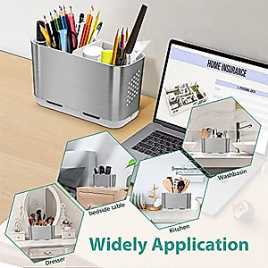 Boperzi Toothbrush Holder Toothpaste Organizer Drainage for Bathroom Vanity, Large Brushed Nickel Toothbrush Storage Caddy Anti-Slip Rustic with Adjustable Dividers for Family, Kids