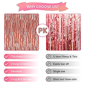 Mtkocpk 3-Pack 3.2x8 Feet Rose Gold Foil Fringe Backdrop Curtains Party Decorations - Perfect for Parties, Baby Showers, Gender Reveals, and Disco Fun, Party Backdrops Decor