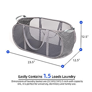 Tenrai Tear Proof Pop Up Laundry Hampers, Easy to Collapsible Laundry Basket, Easy to Carry & Go Up and Down Stairs, Mesh-Breathable, with Strong Handles Laundry Hamper. (1.5 Loads)