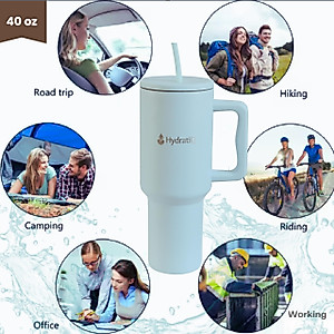 HydratiQ 40 oz Tumbler with Handle and Straw Spill Proof Insulated Water Bottle Leak Proof Stainless Steel Cup Holder Travel Mug Hot Cold Vaso Termico