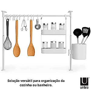 Umbra Anywhere Tension Rod Multi Kitchen Organizer, Large Org, White
