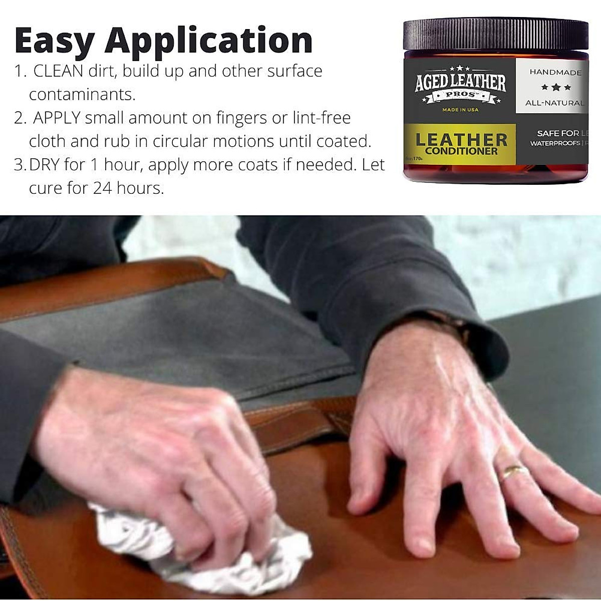 Beeswax Leather Conditioner Recommended by Pros for Genuine Leather, 6 OZ, Made in USA, All-Natural & Non-Toxic