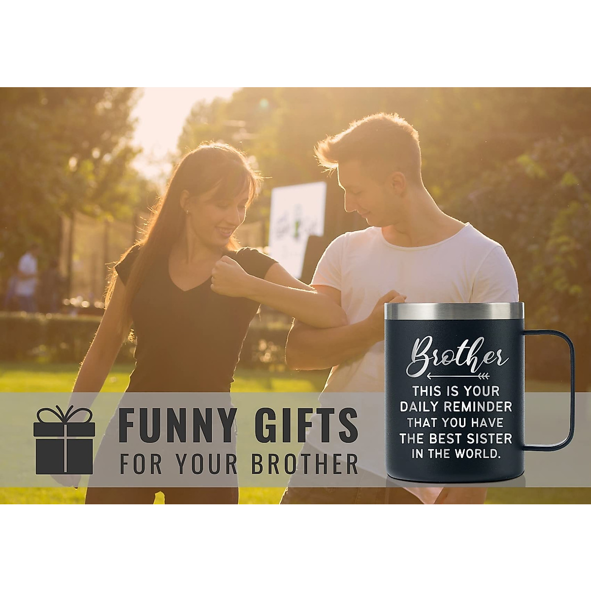 Onebttl Brother Gifts from Sister, Stainless Steel Travel Coffee Mug 12oz Funny Gift Idea for the Best Brother for Christmas, Birthday, Insulated Travel Mug - Reminder