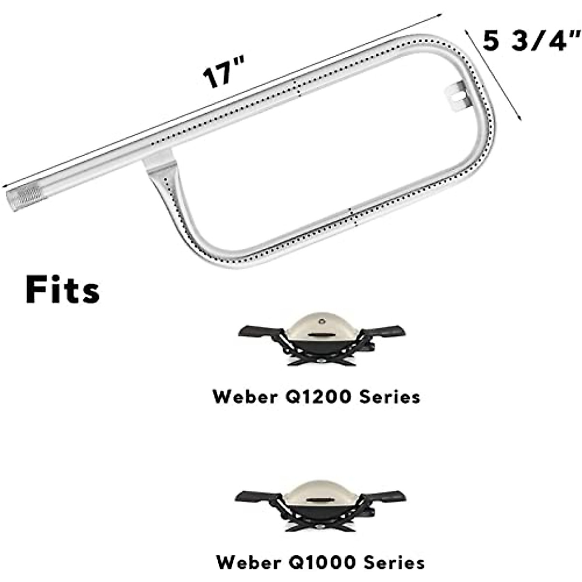 Uniflasy 60040 17 Inch Grill Burner Tube for Weber Q100 Q120 Q1000 Q1200 304 Stainless Steel Baby Q 386001 386002 516002, 516001, 50060001, 51060001 Gas Grills, Replacement Part Weber 69957/45657