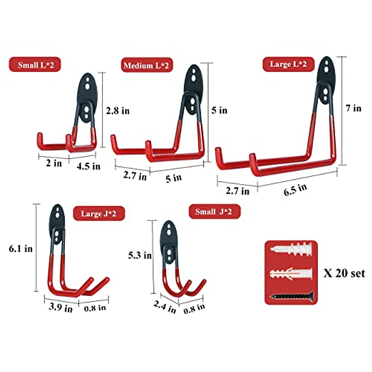 folisea Garage Storage Utility Hooks,Wall Mount Garage Hanger Heavy Duty Garage Hooks for Fixing ladders, Garden Tools, Bicycles 10 Packs