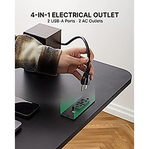 Marsail Corner Stand Up Desk Adjustable Height with 4-in 1 Electical Outlet, L Shaped Electric Standing Desk with Headphone Hook, Stand up Desk for Home Office Sturdy Writing Workstation Black