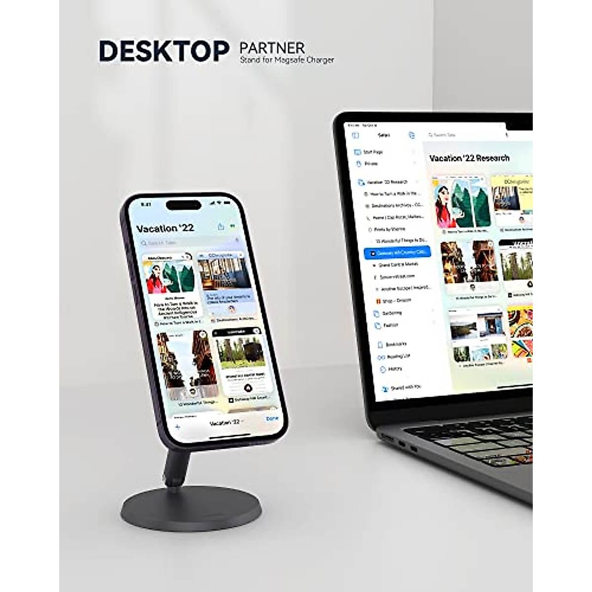 LULULOOK Magnetic Phone Stand for iPhone 12/13/14, Aluminum Design, Rotation Adjustable Desk Phone Holder Dock for iPhone 13 12/13 12 Mini/13/14 12 Pro/13/14 12 Pro Max, Mag-Safe Case Gray