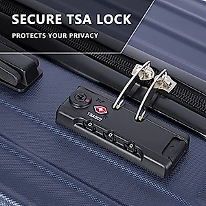 Fujampe Luggage Sets 3 Piece PC+ABS Lightweight Hardside Suitcase Sets with Double Spinner Wheels TSA Lock Hardshell Luggage Set, 3-Piece Set (20/24/28), Navy Blue