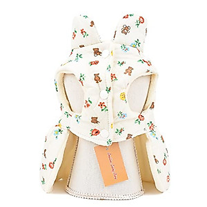 SMALLLEE_LUCKY_STORE Pet Clothes Girls Puppy Cotton Padded Floral Winter Dress Fleece Lind for Small Medium Dog Cat with Cute Rabbit Bag Yorkie Chihuahua Warm Apparel,White,M