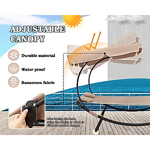 Grepatio Double Chaise Lounge Bed with Adjustable Canopy Outdoor Lounger Bed with Wheels Large Patio Hammock Daybed with 2 Pillow for Garden, or Poolside Sun Room