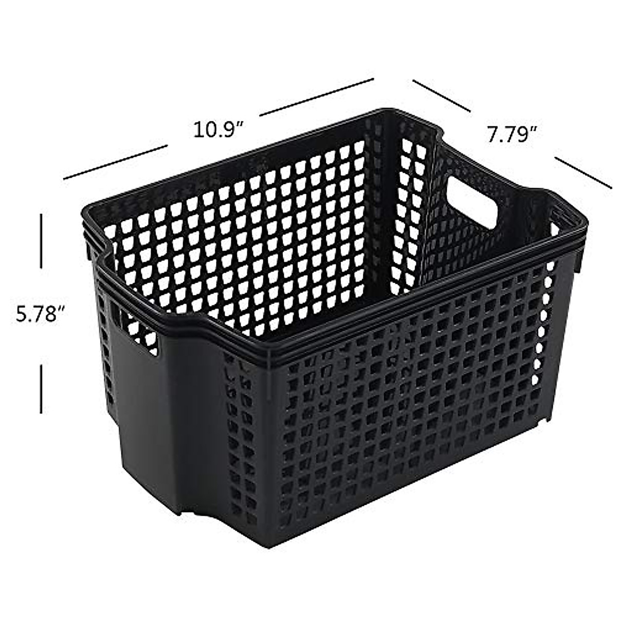 Bringer 6-Pack Stacking Plastic Storage Baskets, Black Plastic Storage Organizer Bins