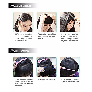 LEEONS Bangs Clip in Hair Extensions Front Neat Bang Fringe One Piece 6" Short Straight Synthetic Hairpiece for Women Dark Ash Brown mix with Bleach Blonde(18/613#)