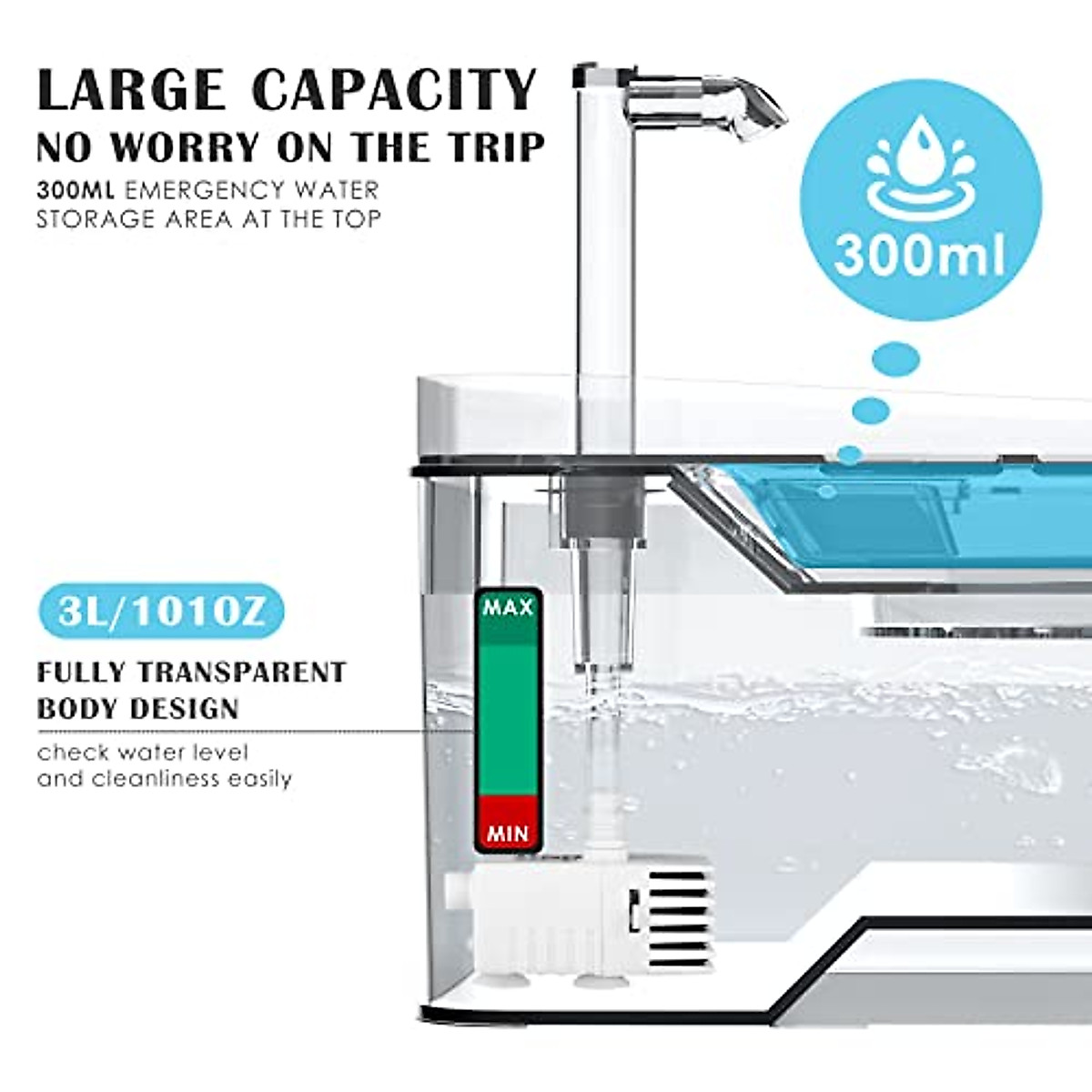 Cat Water Fountain,2021 Upgraded Pet Water Fountain 101oz/3L Dog Cat Water Dispenser, Smart Pump with LED Light,Ultra Quiet Automatic Cat Drinking Fountains with 2 Filters,3 Water Flow Settings