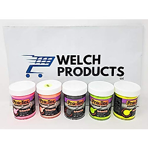 Welch Products 5 x 2oz Pro-Tec Jigs and Lures Powder Paints, Jig Head Fishing Paint, Fishing Lure Paint - High Gloss Powder Coating Paint - Hot Pink, Green & Yellow Chartreuse, Black, Blaze Orange