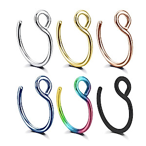20G Stainless Steel Nose Rings 8mm Nose Cuff Piercing Jewelry Hoop for Faux Lip Septum Boby Piercing (6 pcs)