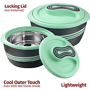 Pinnacle Insulated Casserole Dish with Lid 3 pc Set 2.6/2/1 qt. Hot Pot Food Warmer/Cooler –Thermal Soup/Salad Serving Bowl- Stainless Steel Hot Food Container–Best Gift Set for Moms –Holidays Green