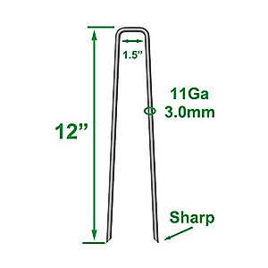 MySit 12" Garden Stakes Pins Landscape Staples 11Ga Tent Stakes 50 Pack, Heavy Duty Galvanized Steel Metal Yard Stakes Ground Lawn Staples Fence Anchors for Weed Barrier Fabric