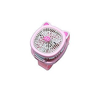 Shelbybox Wrist Fan for Kids Boys Girls, Small Portable Wearable Watch Fan with Comfortable Wrist Strap, USB Rechargeable, Built in Colorful LED Lights, Fashion Compact Summer (Pink)