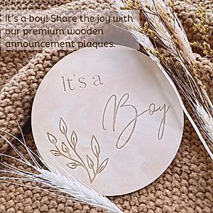 Wooden Pregnancy Announcement cards for Husband, Dad, Grandparent, Hospital- It's a Girl, It's a Boy & Hello World Newborn Signs Set of 7.