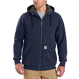 Carhartt Men's Rain Defender Rockland Sherpa Lined Hooded Sweatshirt, New Navy, Medium