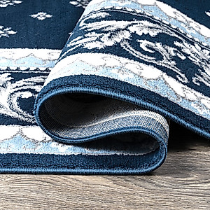 JONATHAN Y MDP504C-8 Acanthus French Border Indoor Area-Rug Bohemian Vintage Easy-Cleaning Bedroom Kitchen Living Room Non Shedding, 8 X 10, Navy/Blue