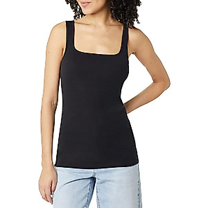Amazon Essentials Women's Slim Fit Square Neck Tank, Pack of 2, Black, Medium