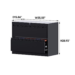 Reemoon Metal Lateral File Cabinet with Lock, 2 Drawer File Cabinet for Legal and Letter Size, Steel Filing Storage Cabinet for Home and Office, Assembly Required, Black