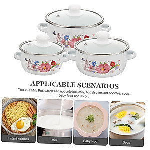 GANAZONO 3Pcs Enamel White Cooking Pot wear-Resistant stockpot Delicate Soup Pot Vintage Soup Pot Soup Pot with lid Vintage stockpot Multipurpose Pot Old Fashioned Cooking Utensils