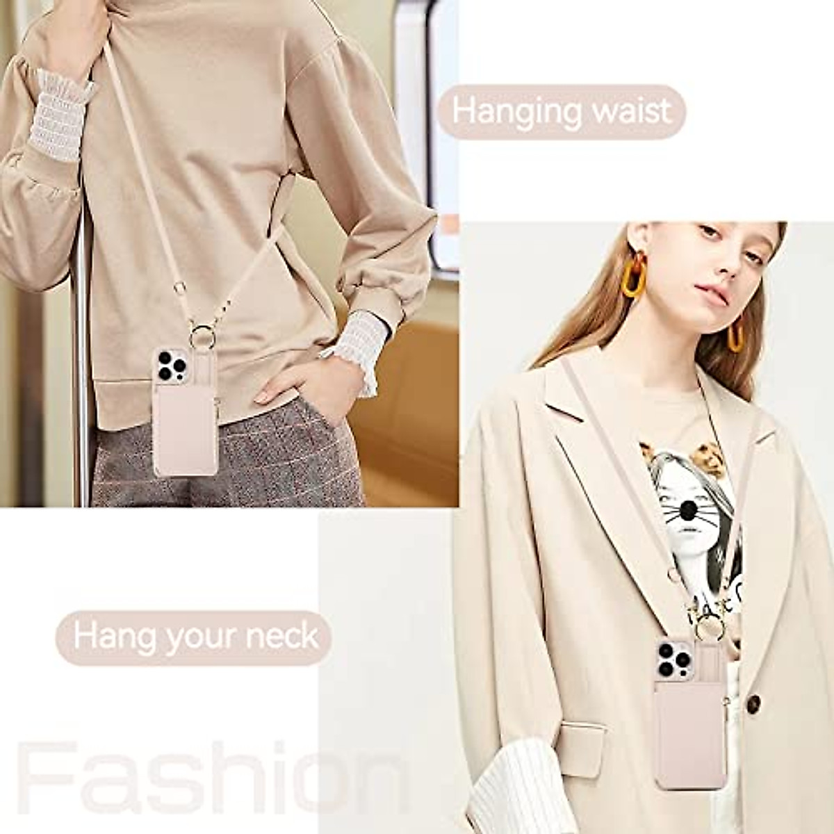 Nunwiza for iPhone 13 Pro Max Case Wallet with Card Holder Shoulder Hand Straps, Crossbody Leather Zipper Handbag Purse Flip Case Compatible with iPhone 13 Pro Max 6.7 Inch Beige