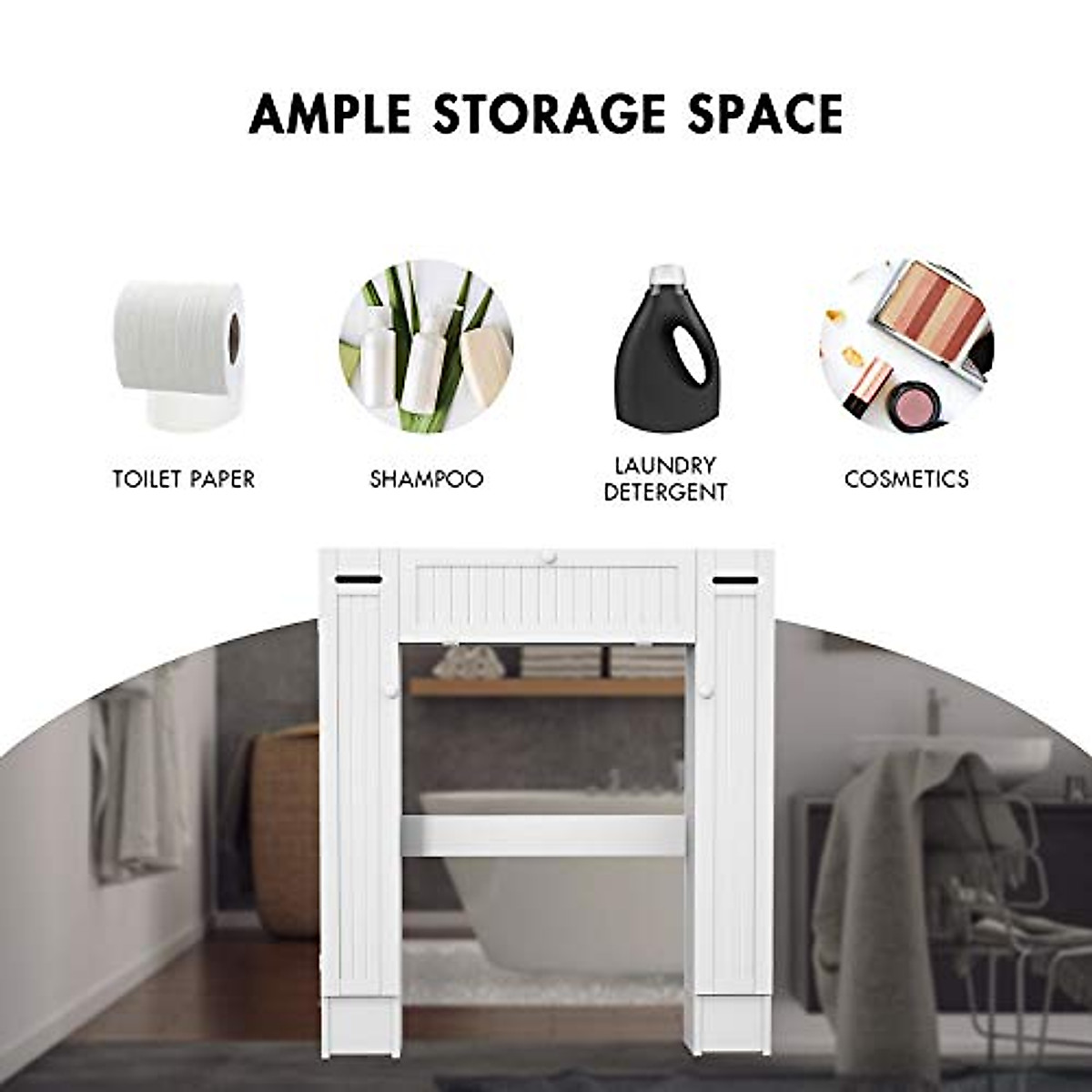 Giantex Over The Toilet Storage Cabinet with 2 Doors and Adjustable Shelves, Over-The-Toilet Rack Bathroom Shelf with Paper Holder, Freestanding Bathroom Storage Over The Toilet for Small Space, White