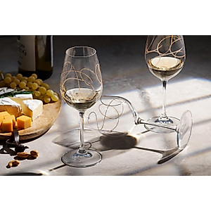 Barski Wine Glass, Goblet, Crystal Glass, Set of 2 Glasses, with Gold String Design, Made in Europe, 14 oz.