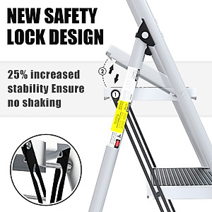 Step Ladder EFFIELER,2 Step Stool Ergonomic Folding Step Stool with Wide Anti-Slip Pedal 430 lbs Sturdy Step Stool for Adults Multi-Use for Household, Kitchen，Office Step Ladder Stool (White)