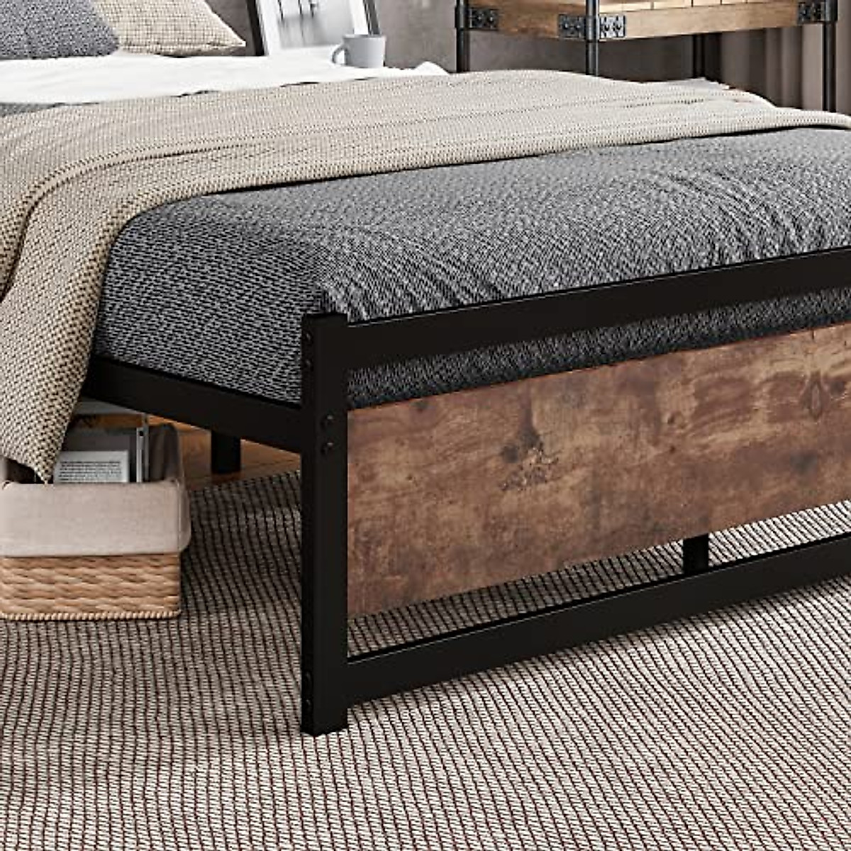 LOTCAIN Platform Bed Frame with Wooden Headboard, Heavy Duty, No Box Spring Needed, Strong Metal Slats Support, Noise-Free, Twin XL/Queen/King (Queen)