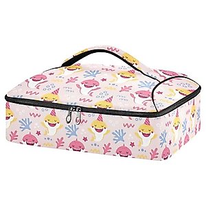Kcldeci Insulated Thermal Food Carrier Insulated Casserole Carrier for Hot or Cold Food,Cartoon Pattern with Baby Shark for Birthday Insulated Tote Bag for Potluck Cookouts Parties Picnic,Lasagna Lugg