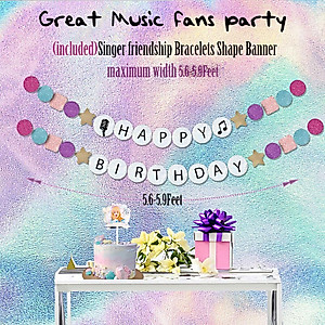 Pink purple silver music fans Balloon garland arch kit 140pcs disco ball Star mylar balloon & singer friendship Bracelets Shape Banner for girl sweet16 birthday Concert theme prom decorations