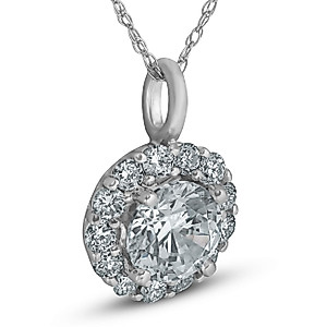 3/4 Ct TW Round Cut Diamond Halo Solitaire Pendant 14k White Gold Necklace