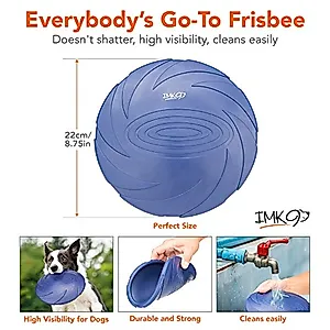 IMK9 Dog Frisbee Toy - Soft Rubber Disc for Large Dogs - Frizbee for Aggressive Play – Heavy Duty Durable Frisby for Pets – Lightweight, Interactive Flying Toy for Training Fetch, Tug of War, Catch