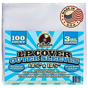 Collector Essentials 100 Clear LP Outer Sleeves - USA Made (3mil Thick) Preserve Your Single, Double and Gatefold Vinyl Album Covers in Our Polyethylene 12 5/8 x 12 5/8" High Clarity Brand Poly Bags.
