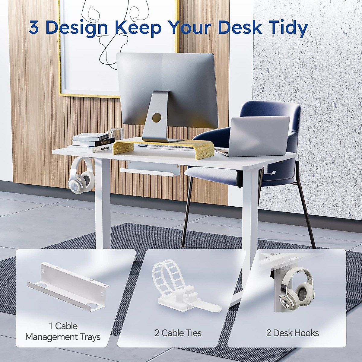 SohoTeco Motorized Standing Desks, Electric Stand Up Desk with Ultra Stable Construction and Cable Management,adjustable Height Desk with Memory Preset Design for Home Office Use 48x24 in White