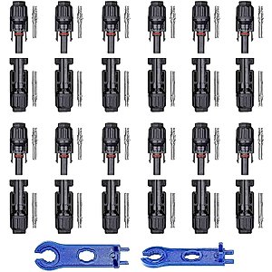 Jtron 12Pairs / 24PCS Solar Connectors IP67 Waterproof Solar Connectors Male/Female Plug with 2PCS Spanners (12 Pairs Male/Female)