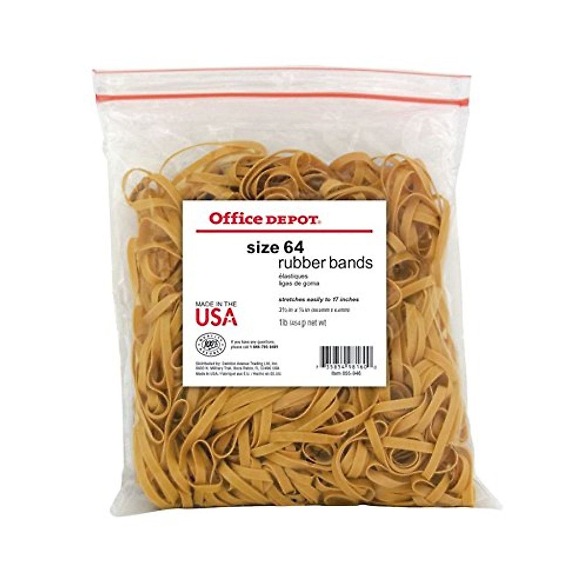 Office Depot Rubber Bands, #64, 3 1/2in. x 1/4in., 1 Lb. Bag, 2464408