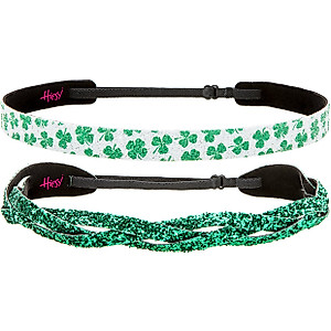 Hipsy Irish Green Headband St Patricks Day Accessories Shamrock Headbands Gift Pack (Green Braided & Sparkly Clover 2pk)