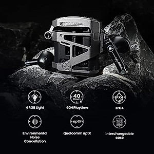 Gravastar Wireless Earbuds Sirius P5,Bluetooth in-Ear Headphones 40H Playback with Stereo Sound,4 RGB Lights,ENC for Clear Call,Bluetooth 5.2,IPX4,Support Multipoint Connection(Defense Armor)