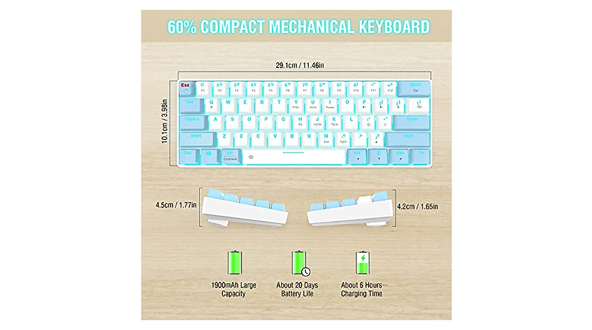 EDJO Bluetooth Mechanical Keyboard 60%, Wireless/Wired Red Switches ...