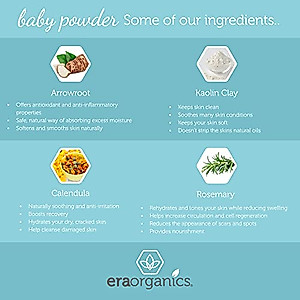 Era Organics Talc Free Baby Powder - USDA Organic Dusting Powder for Excess Moisture &amp; Chafing That’s Actually Good for Your Skin- Non Toxic, Non-GMO, Cruelty Free Baby Skin Care
