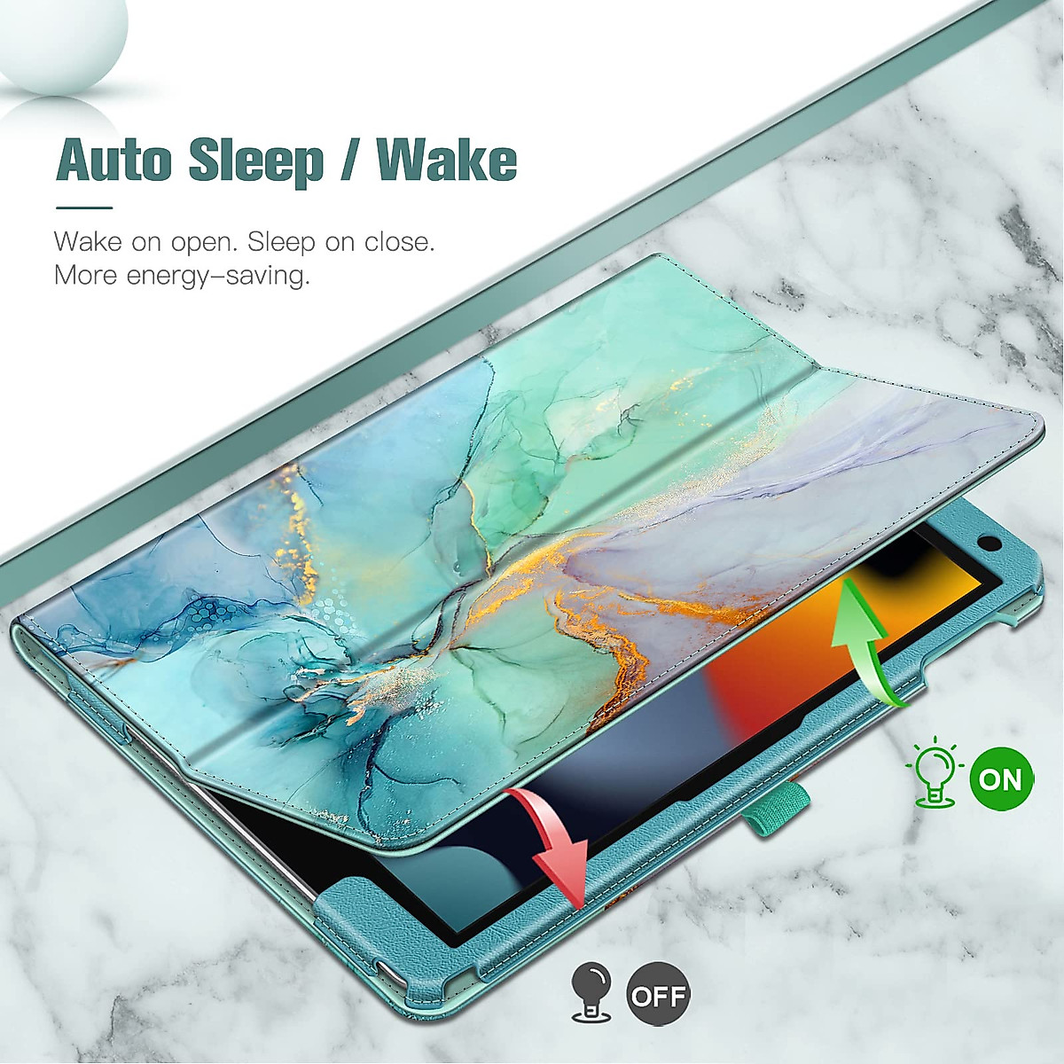 Fintie Folio Case for iPad 9th / 8th / 7th Generation (2021/2020/2019) 10.2 Inch - [Corner Protection] Premium Vegan Leather Stand Back Cover w/Pencil Holder, Auto Sleep/Wake, Emerald Marble